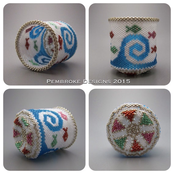 Wave pattern beaded basket collectible basket by pembrokedesigns