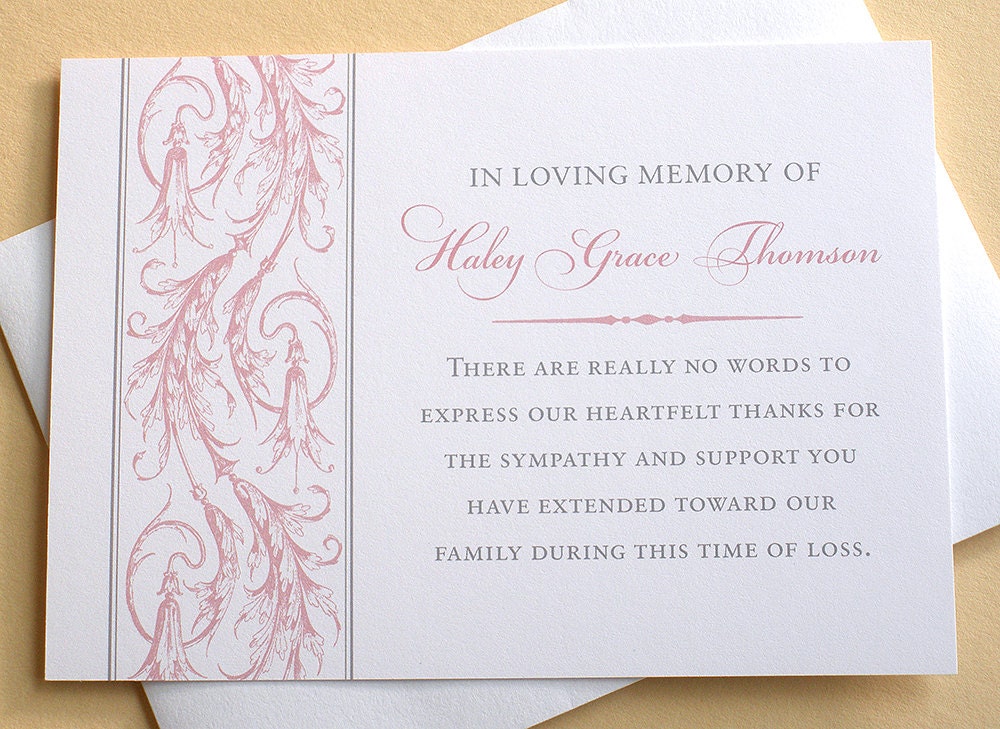 Sympathy Thank You Cards Pink Personalized FLAT Cards