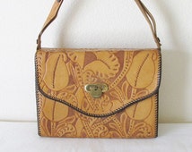 30% OFF SALE Vintage Western Handbag / 70's Hand-Tooled Leather Purse ...