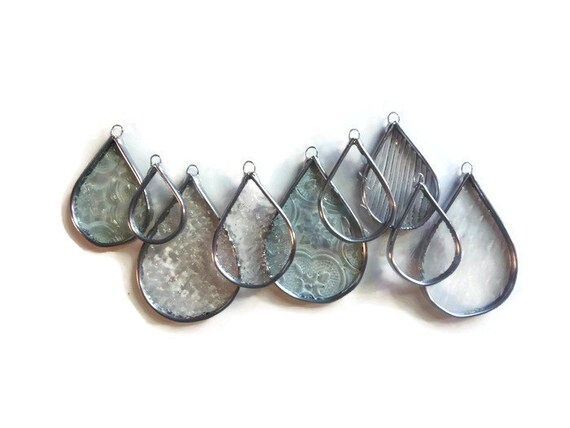 Clear Textured Glass Raindrops Set of 9 by BlueFishStudios
