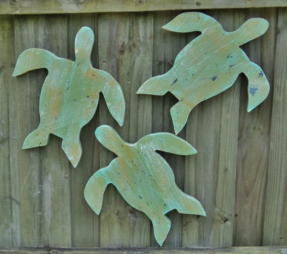 Set Of 3 Rustic Wooden Sea Turtles Beach Y Beach House