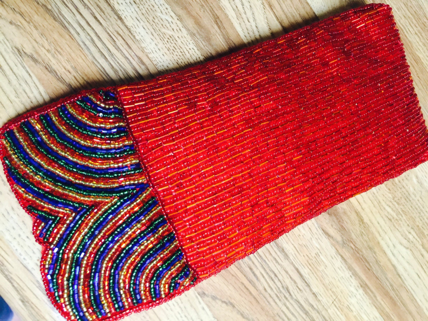 Beaded eyeglass case geometric different designs and besides red satin ...