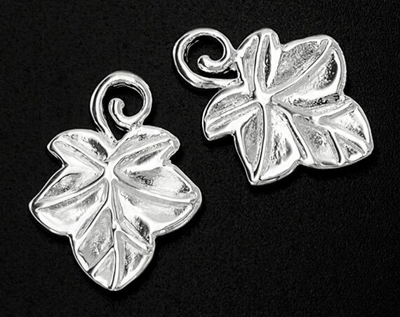 2 of 925 Sterling Silver Ivy Charms 13x17mm. Polish by bymitena
