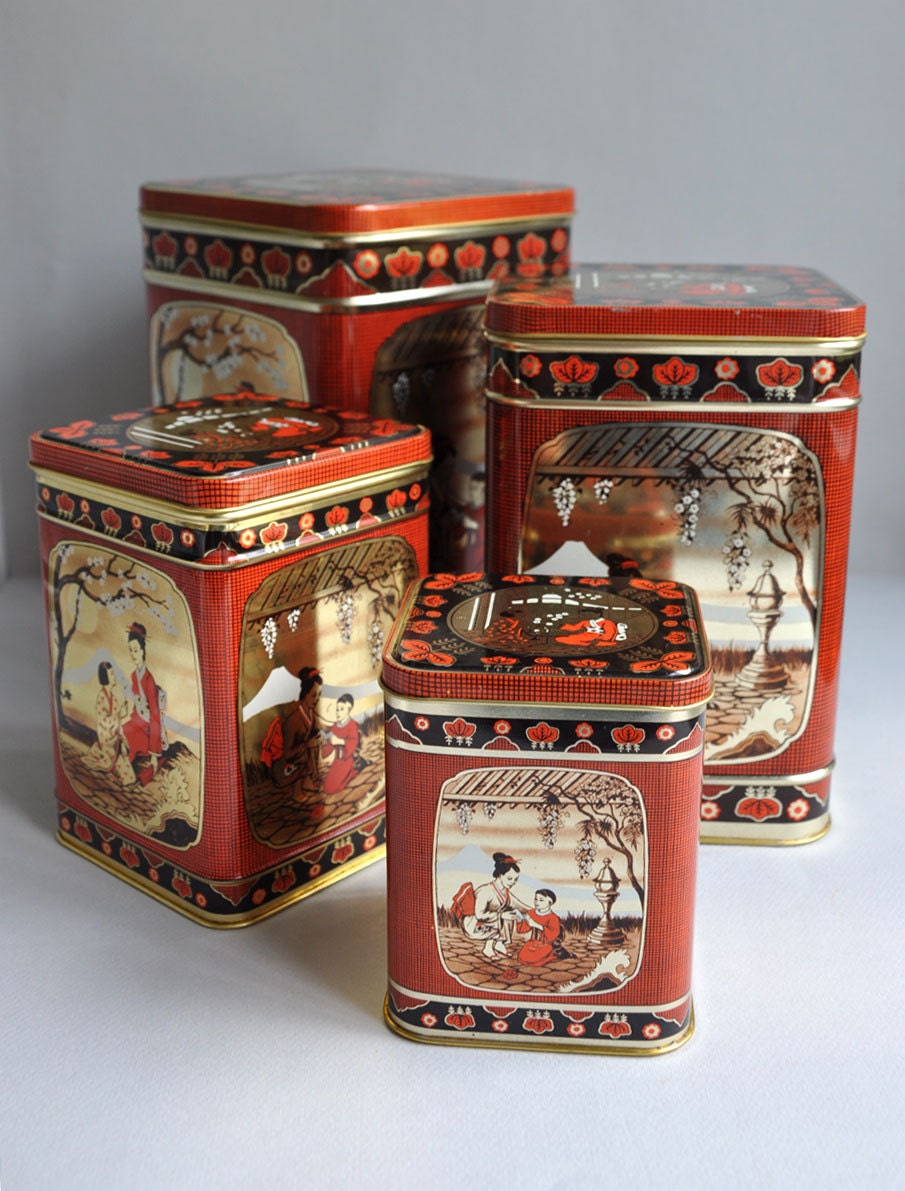 Chinoiserie Oriental Hinged Nesting Tin – Set of 5 – Made in England ...