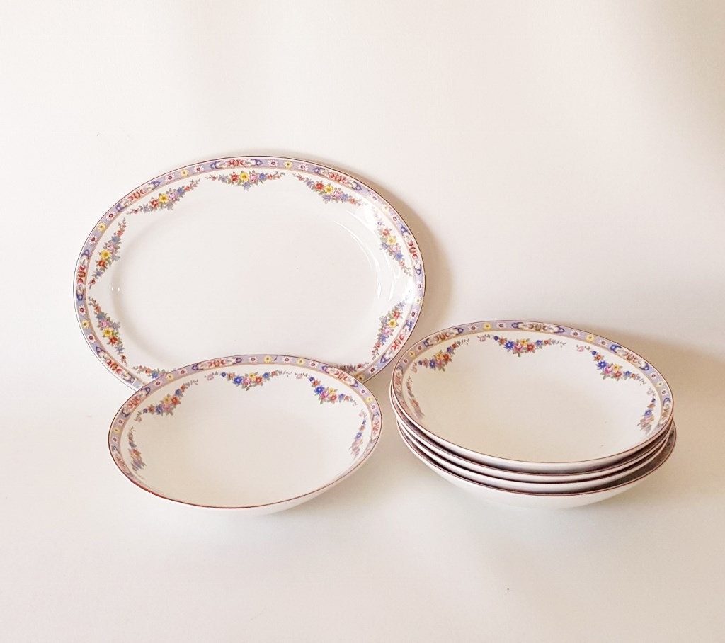 Vintage Thompson China Serving Platter and Vegetable Soup Bowls Ornate ...