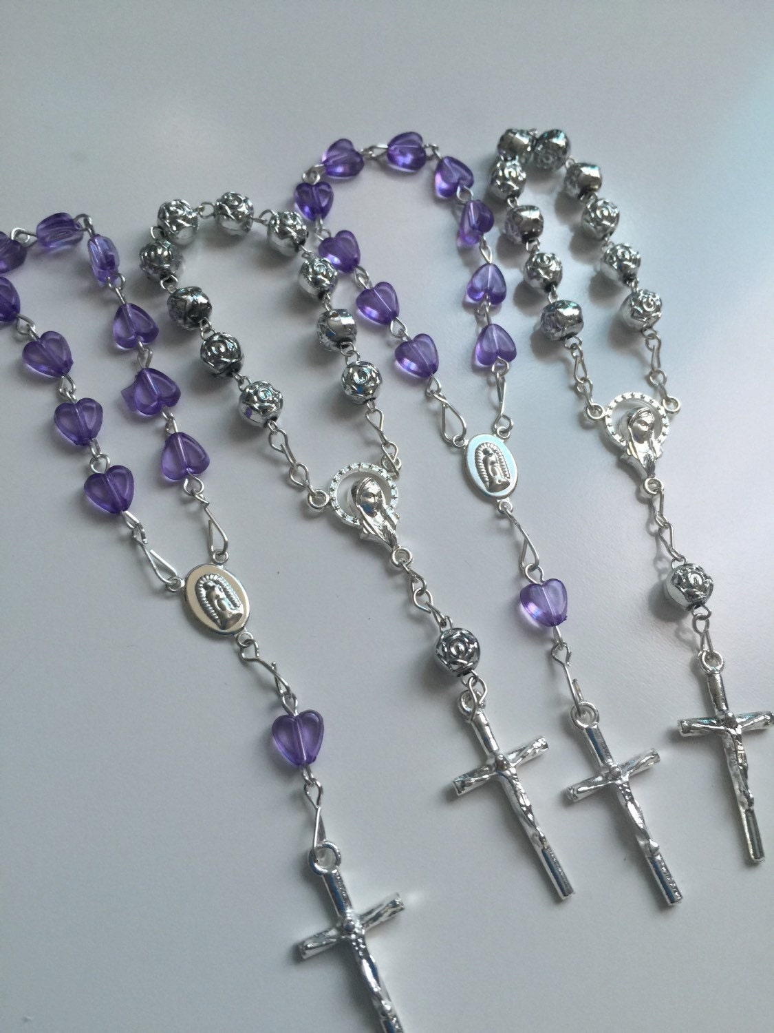 40 silver and lavender mini rosaries 40 favors/ Mini Rosary/