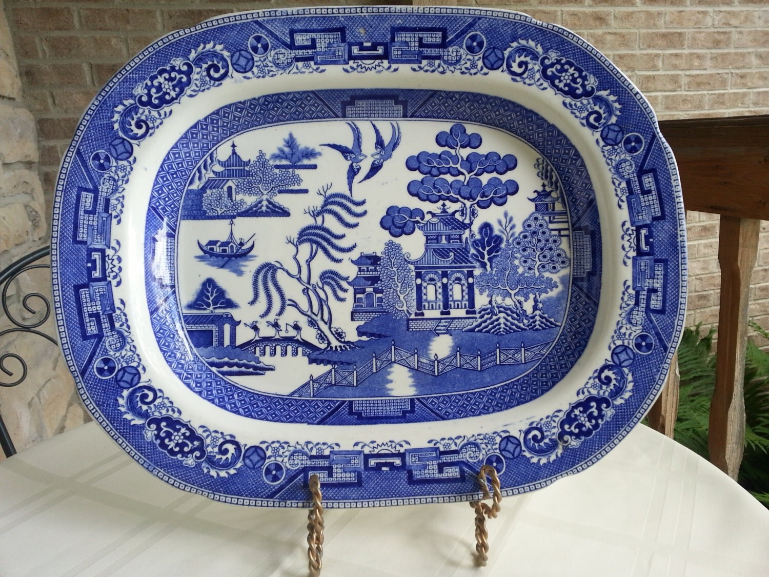 Antique 19th Century Ridgway Blue Willow Platter Antique