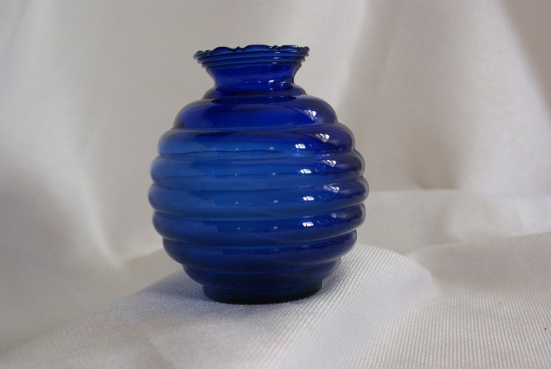 Cobalt Blue Bee Hive Vase round glass bottle Dark Blue vase