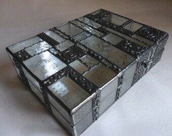 Large dome jewelry box Art deco style patchwork