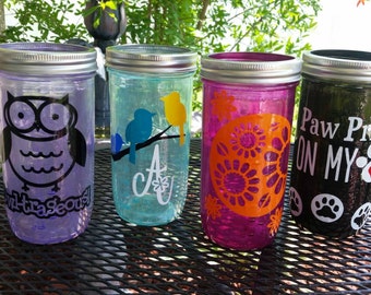 16 oz Mason Jar Sippy Tumbler with Handle by MasonJarDesignsbyCH