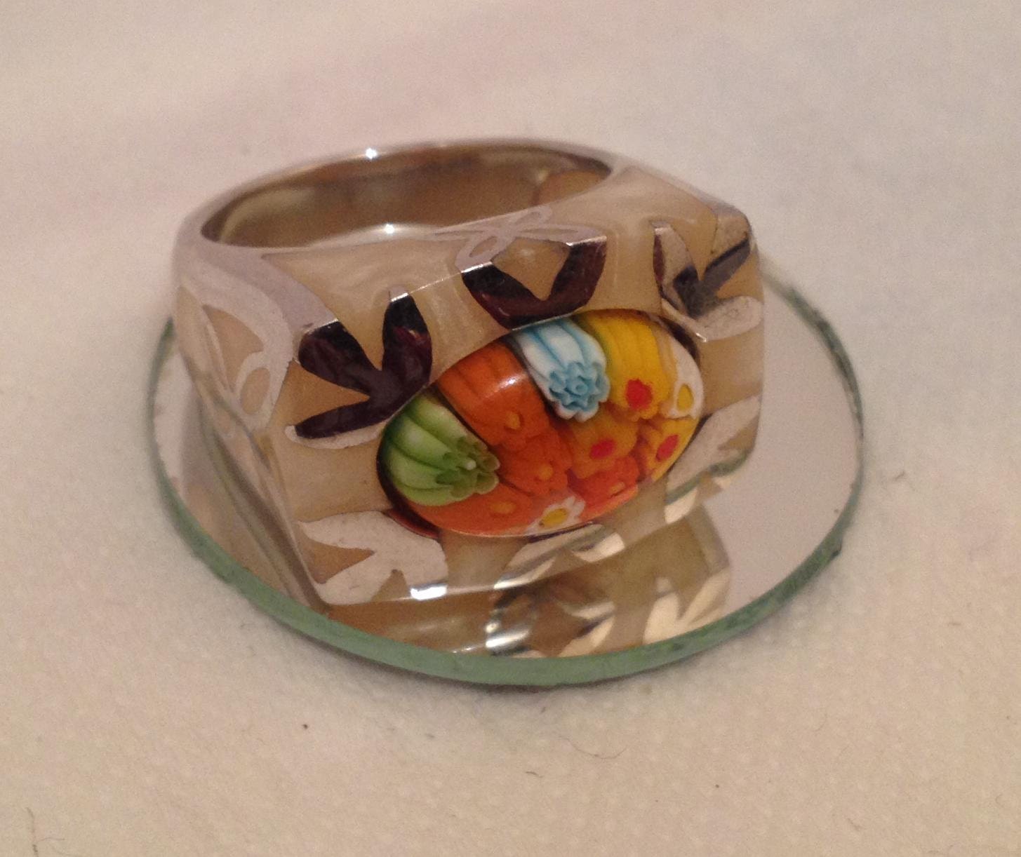 Alan K. Sterling Silver and Resin Ring. White. Rainbow. – Haute Juice