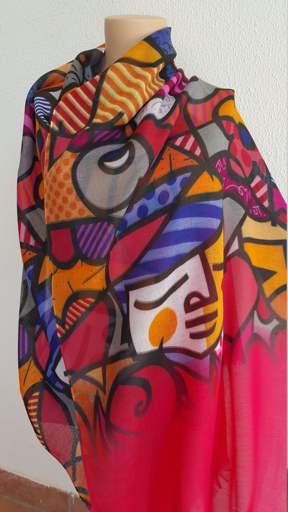 Items similar to Printed Linen Cotton Scarves Modern Scarf Spring ...