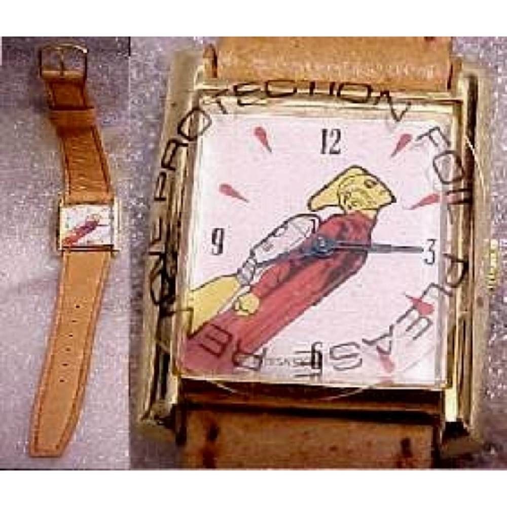Neat The Rocketeer character watch with light tan leather wrist strap ...