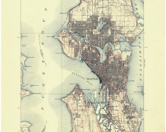 Puget sound map | Etsy