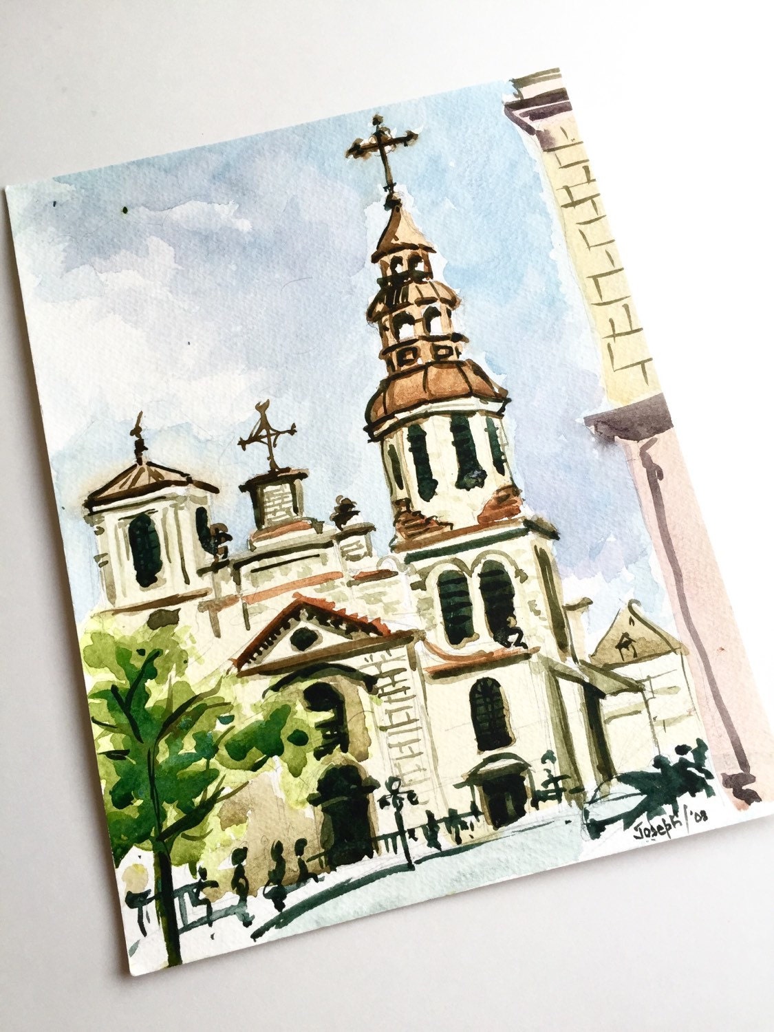 Quebec City Canada Watercolors Paintings Original by TheJoeyStudio