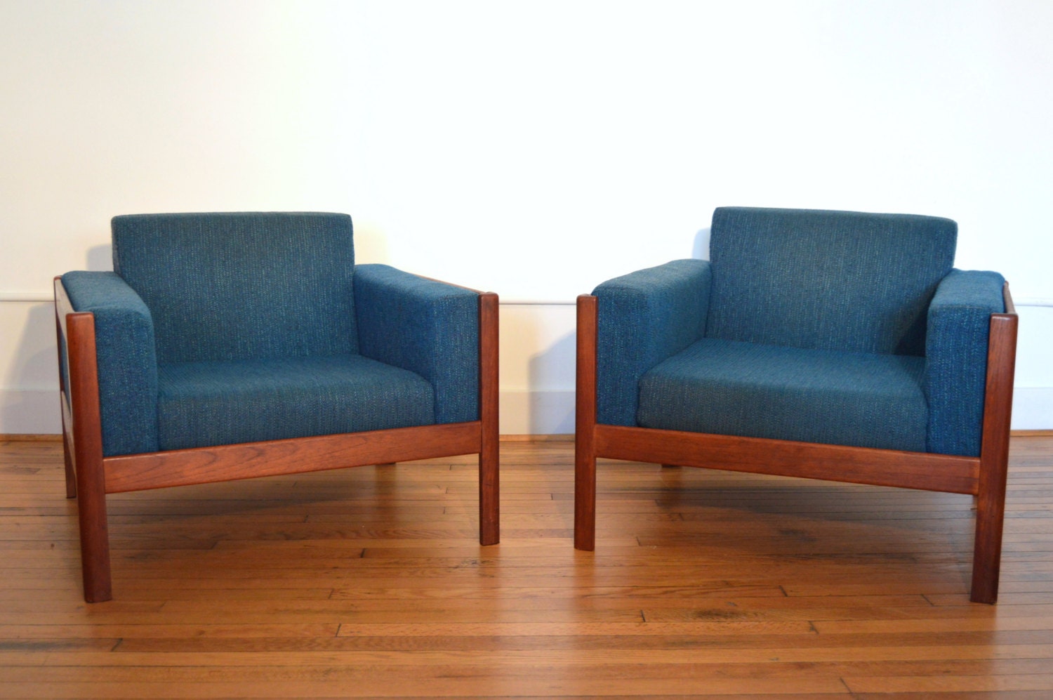 Scandinavian Teak Cube Chairs in Blue Upholstery – Haute Juice