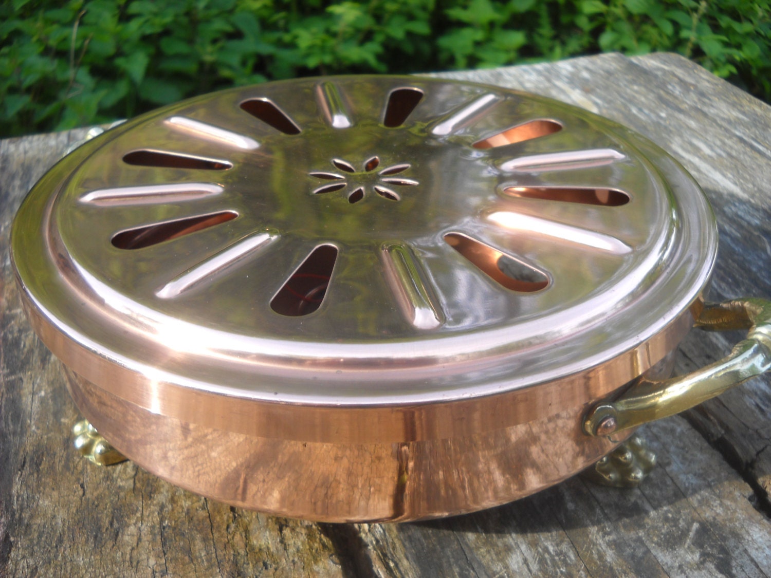 French Vintage Copper Food Warmer with Cast Brass Lion Feet and Cast ...