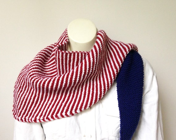 Red White and Blue Triangle Scarf Merica Wrap Hand Knit