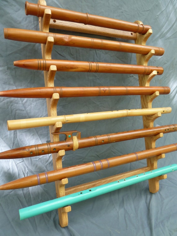 Solid Red Oak Wall mount Flute rack flute stand by Nativewoodworks