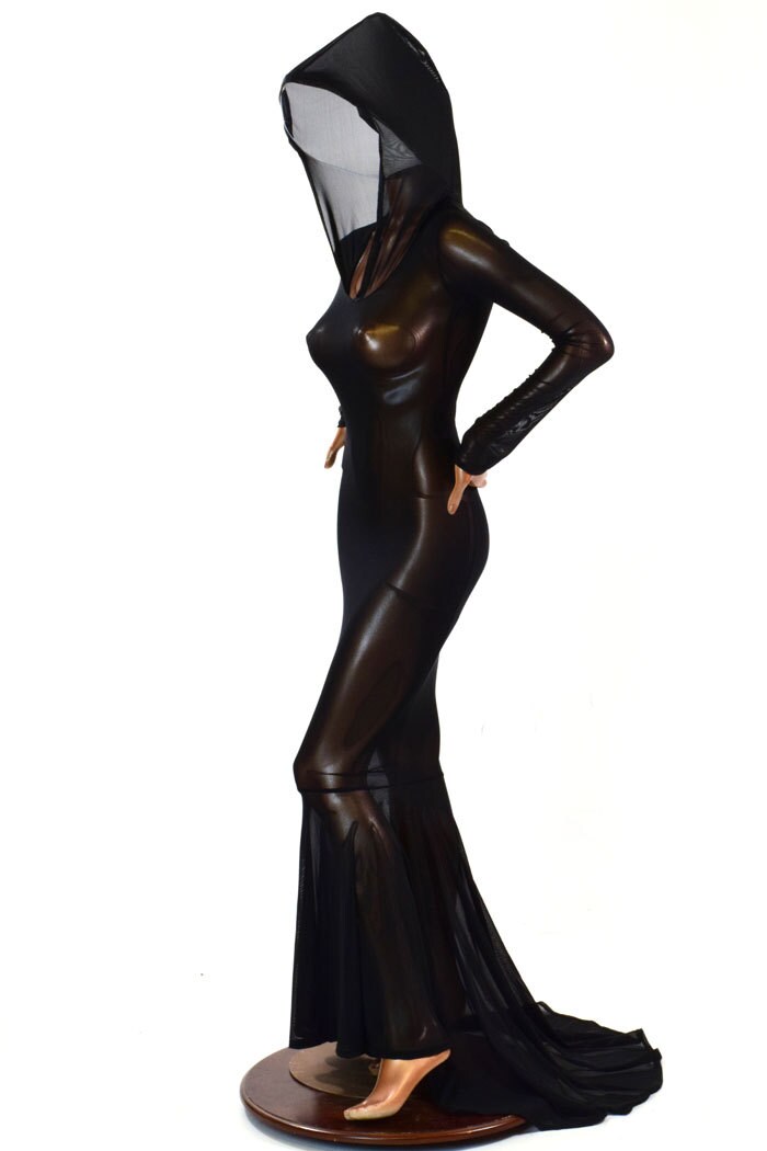 Glamorous Bombshell Sheer Mesh See Through Hooded Gothic Gown