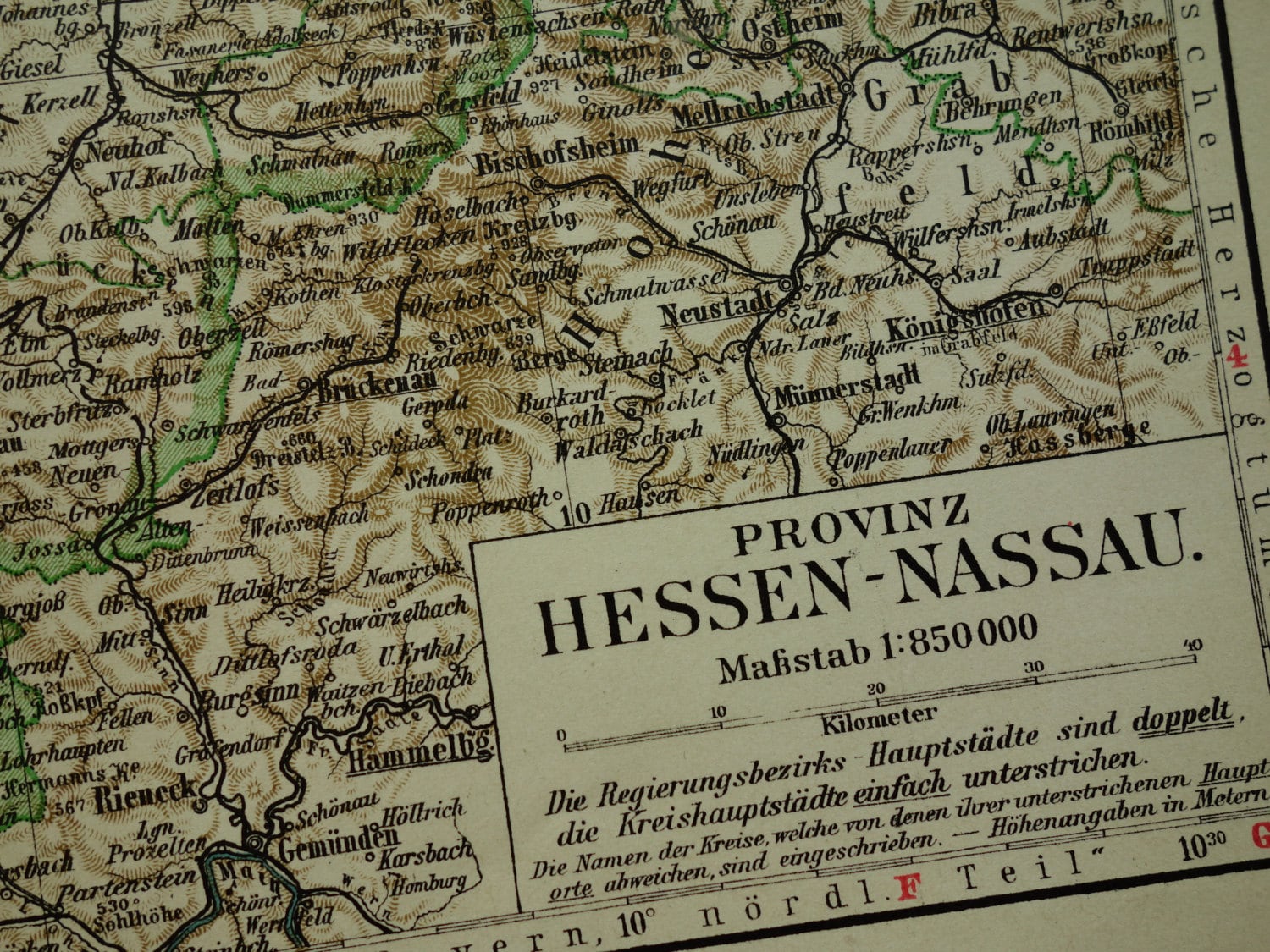 Old map of Hesse-Nassau Germany 1913 original vintage poster