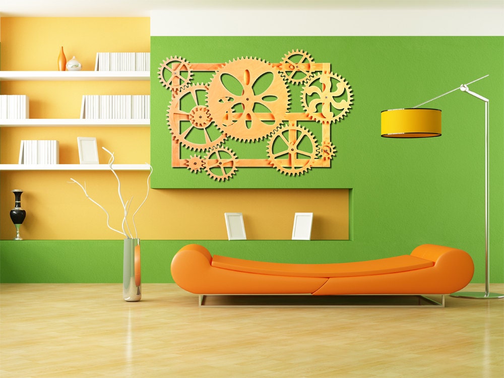 Mechanical Wall Art. Kinetic Wall Art Decor. Wooden Gears Wall