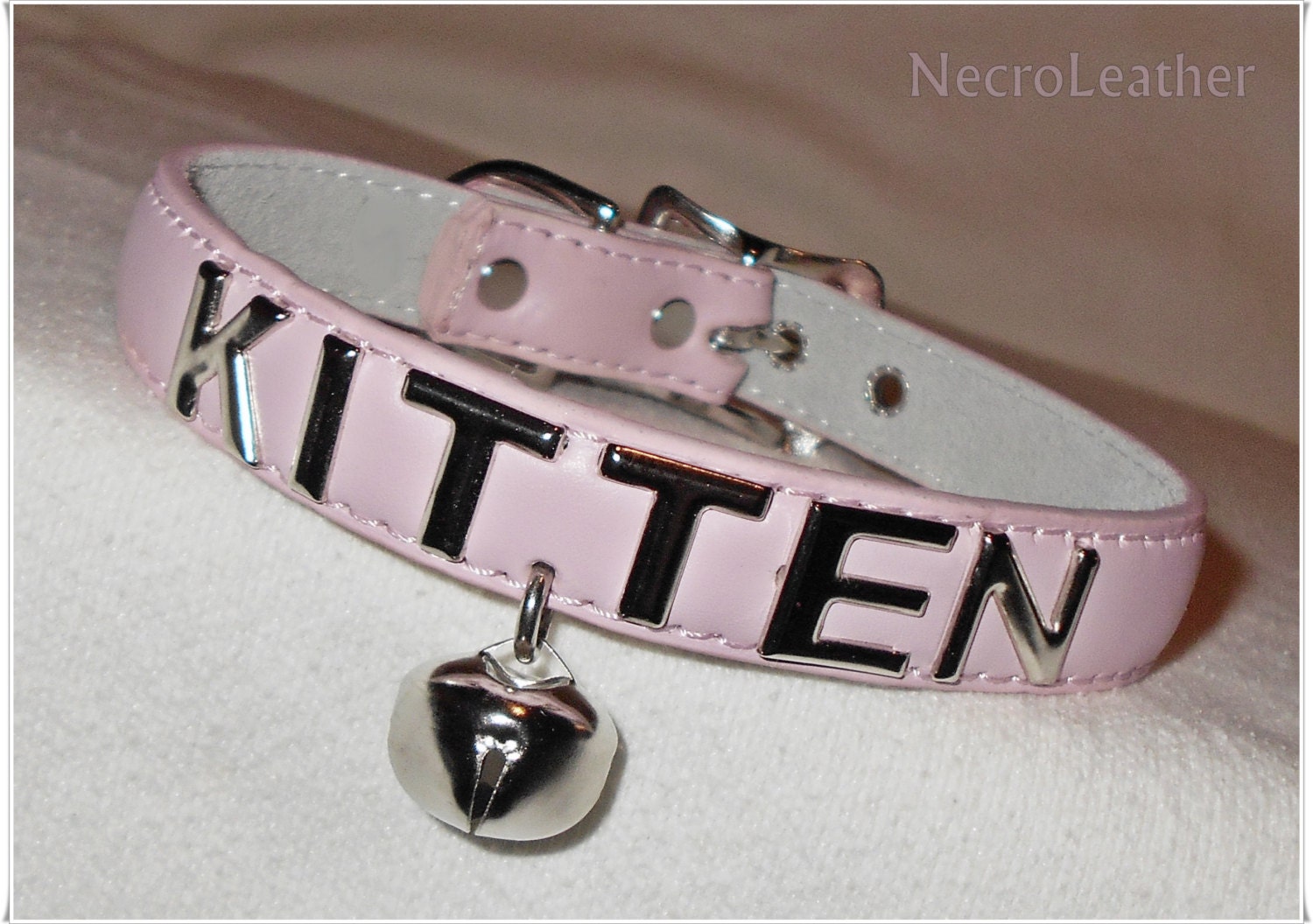 Pink Customizable Kitten Bell Collar Faux Leather Kitten