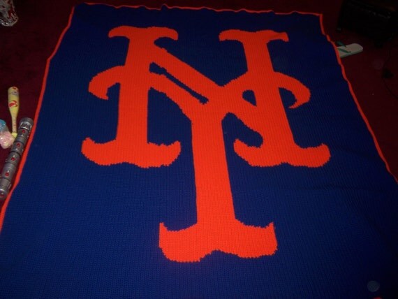 handmade crochet baby blanket mlb ny mets by CathysCrochets