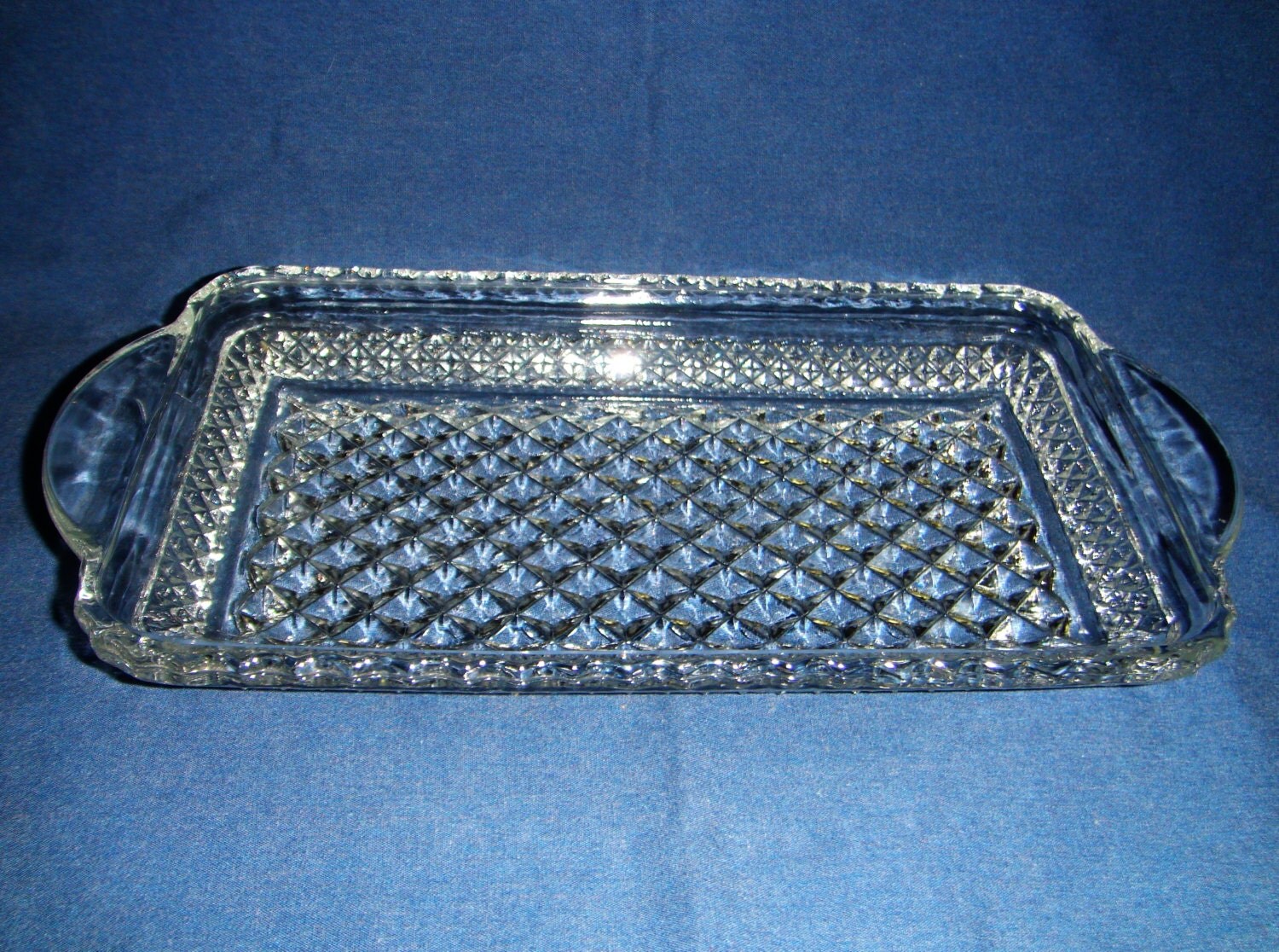 Vintage Pressed Glass Relish Tray with Handles Diamond Pattern inv1192 ...