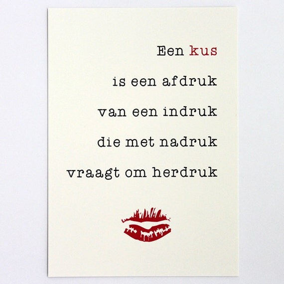 Items similar to A kiss | Dutch postcard | Poem card | Love | Valentine ...