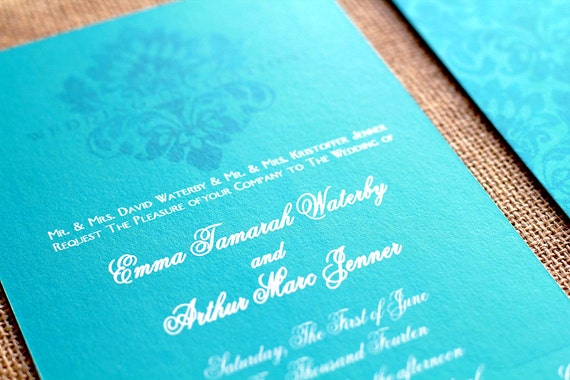 Turquoise Wedding Invitations SET / Blue Vintage Damasks