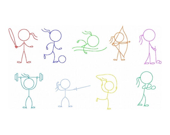SPORTS STICK FIGURES Embroidery Design Collection Stick kids