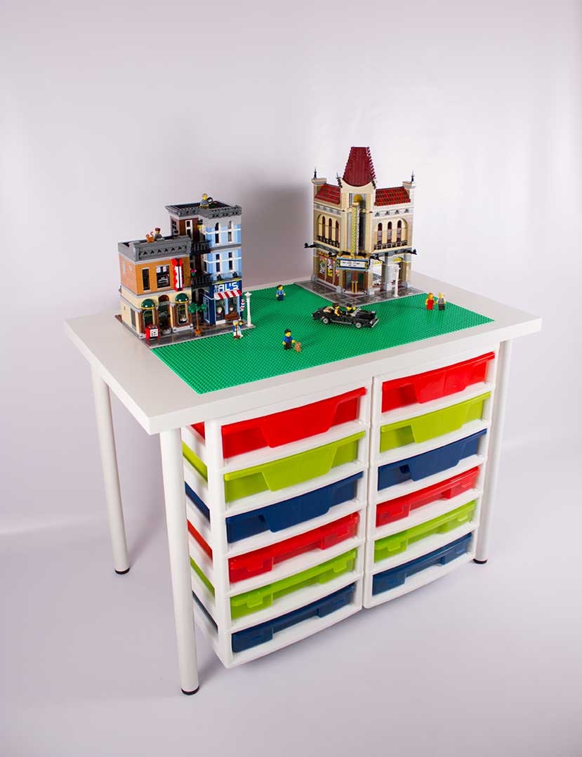 Tall LEGO Table with 2 attached three drawer by BricksbyJaxs