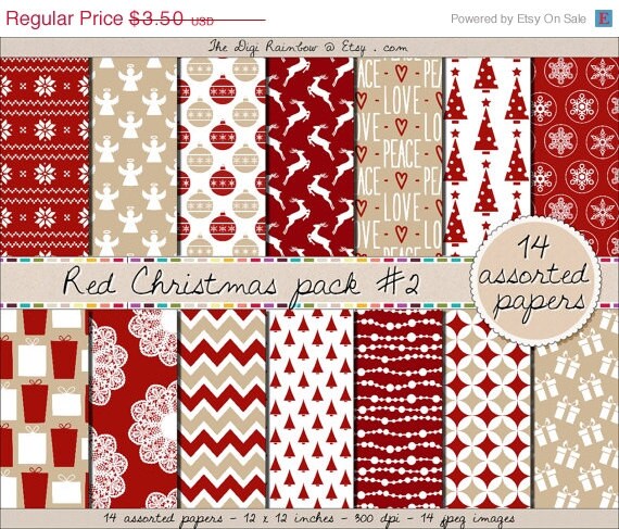 SALE christmas digital paper red christmas by TheDigiRainbow