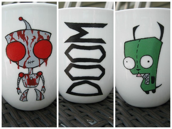 Handpainted Invader Zim Bloody Gir Doom Song 12oz. Mug Coffee