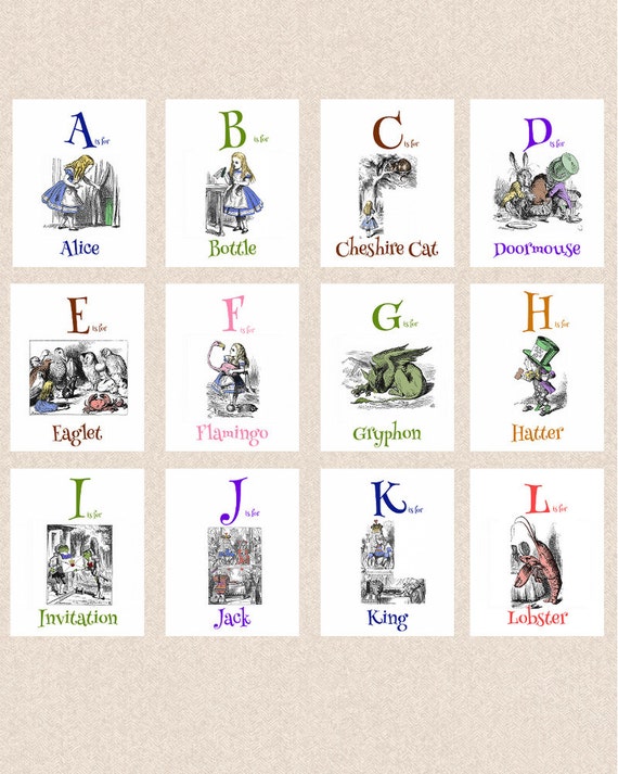 Alice in Wonderland Alphabet Art A to Z from Alice to