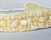 Items similar to Bridal white bead embroidered hair band, bridal head ...