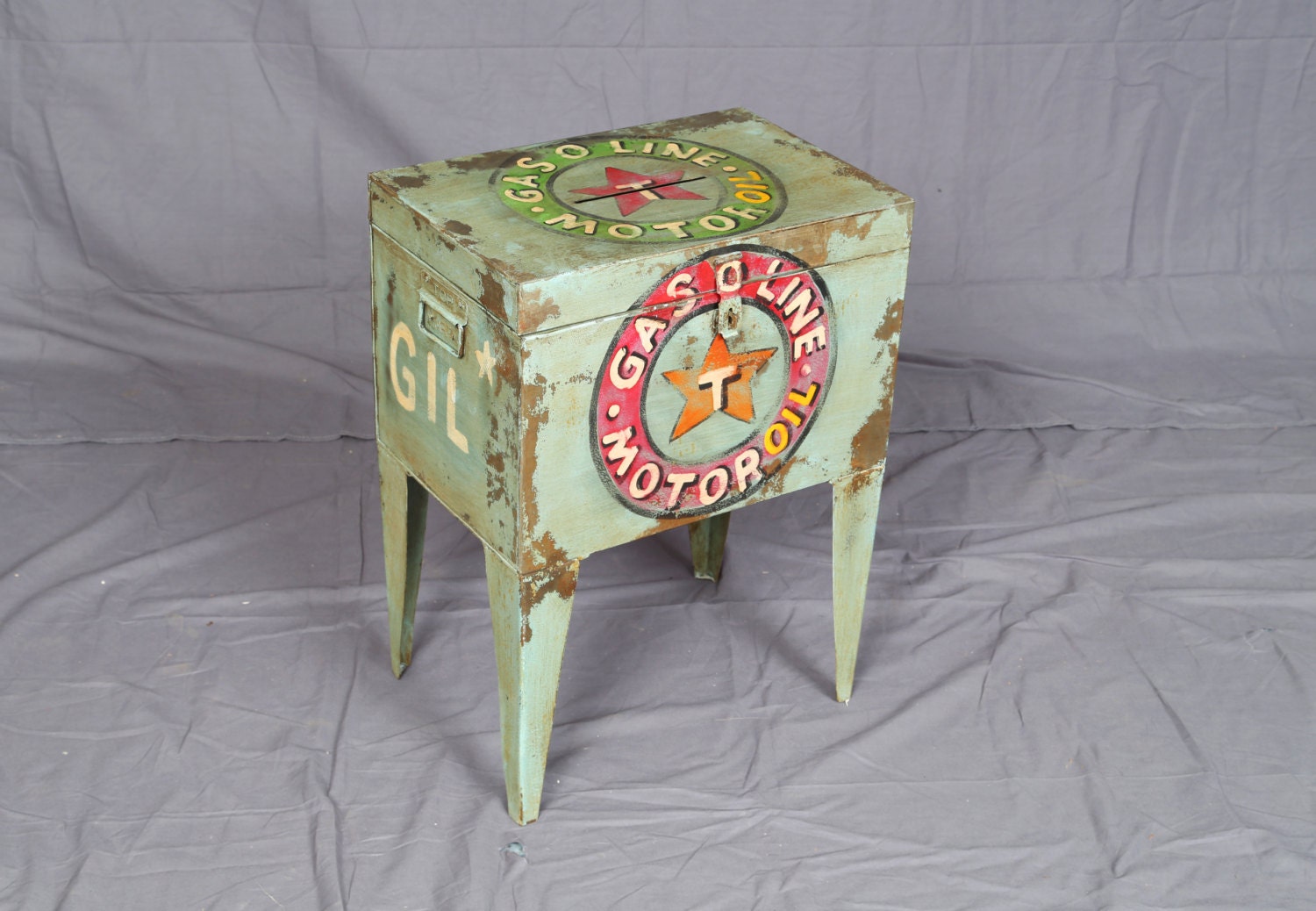 Vintage Antique Indian Ballot Box Side Table Industrial Metal Painted ...