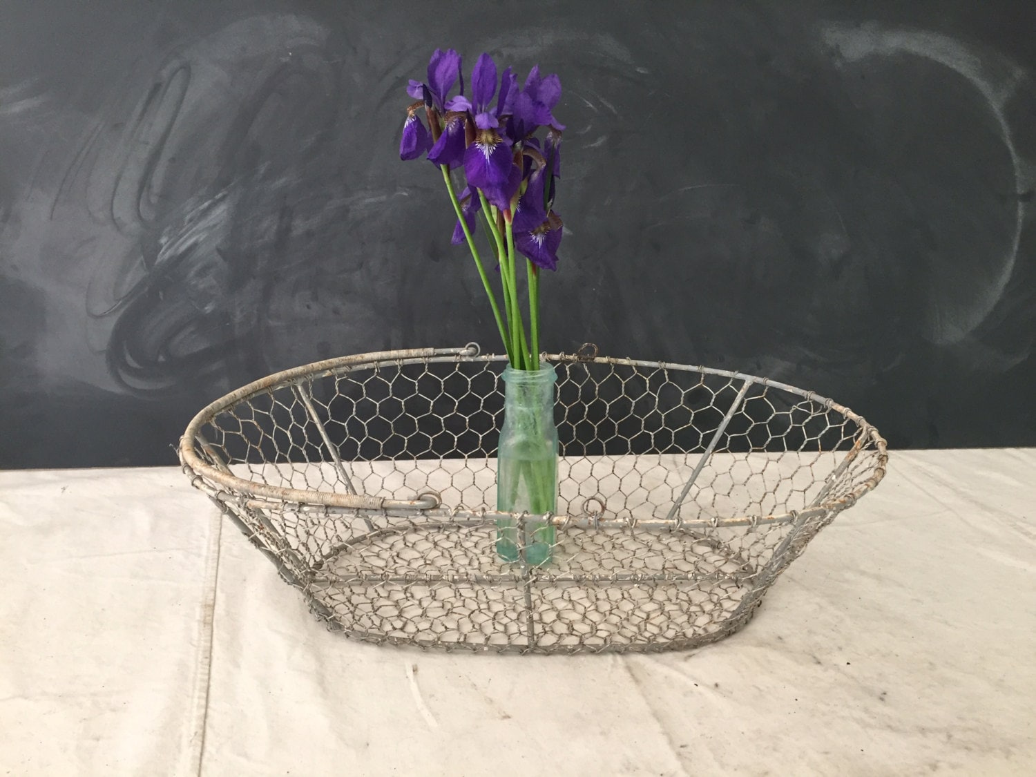 Wire Basket – Vintage – Chicken Wire Basket – Country – Cottage Basket ...