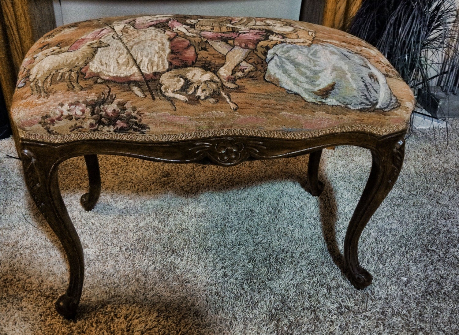Beautiful 19th Century Queen Anne Bench with Tapestry Seat – Haute Juice