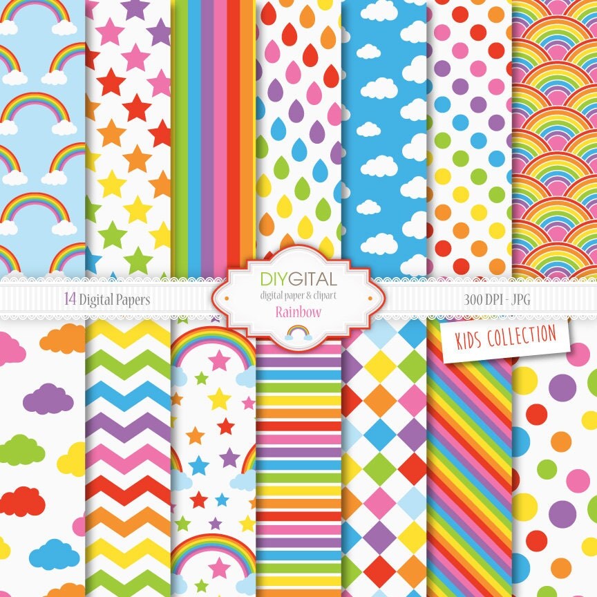 Rainbow Digital Paper Set 14 Digital Papers with rainbow