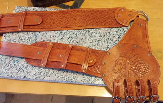 Items similar to Leather Baldric With Hand Tooled Dragon and Dragon ...
