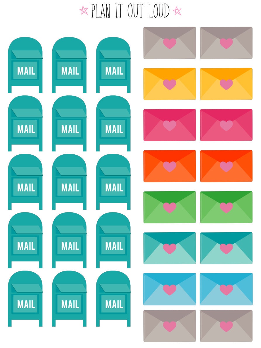 Mail and envelope stickers Planner Stickers