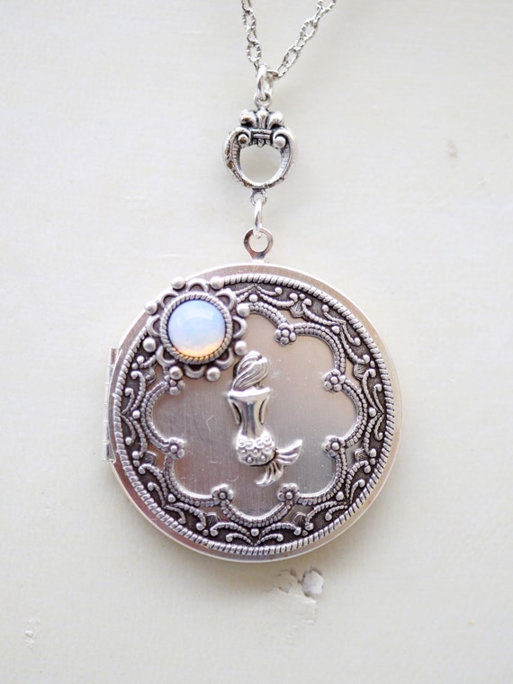 Items similar to Mermaid Moonstone Locket Necklace,Silver Locket ...