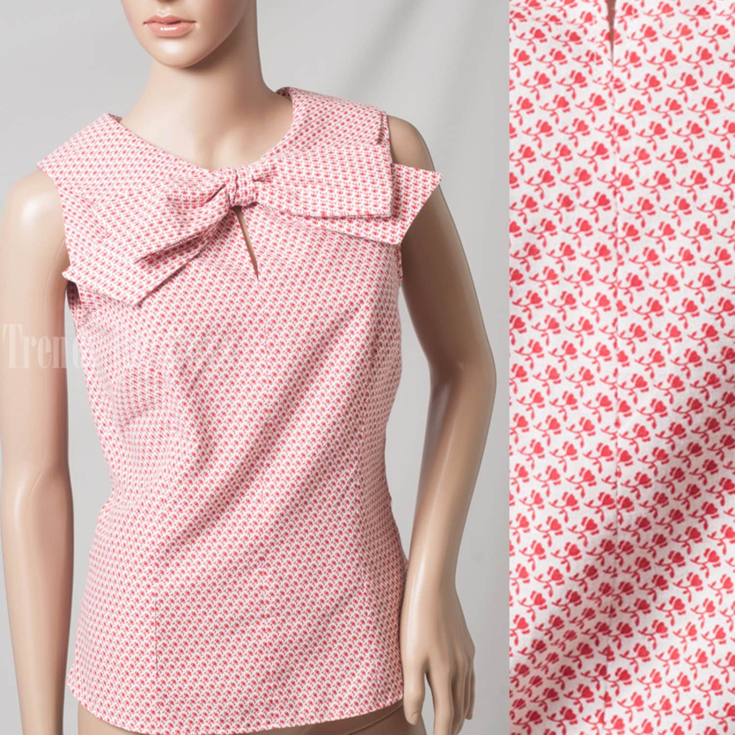 Vintage top, Mod top, 60s mod top, Vintage bow tie top, red white top ...