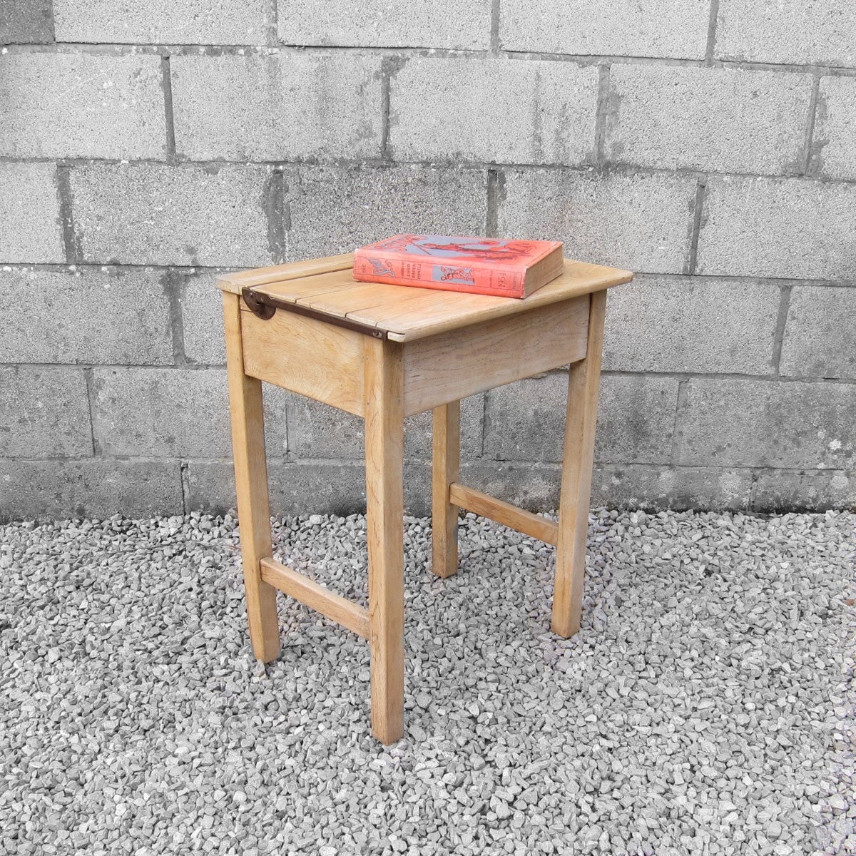 Vintage 1950s Old Antique Old Kids Ash Wooden School Desk Table – With ...