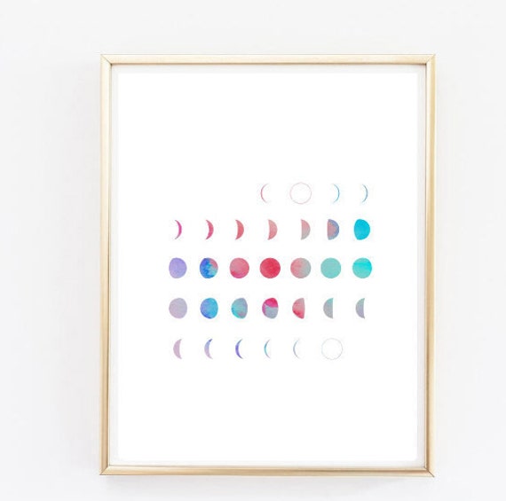 printable watercolor Moon Calendar office art Moon Phases Moon