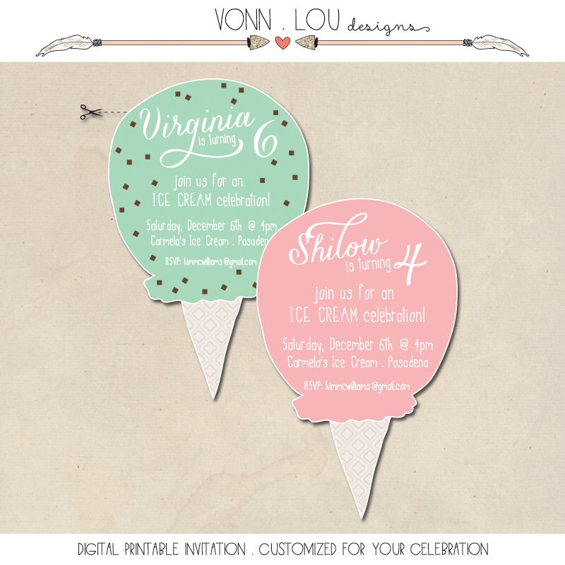 ice cream invitation ice cream party DIY modern simple