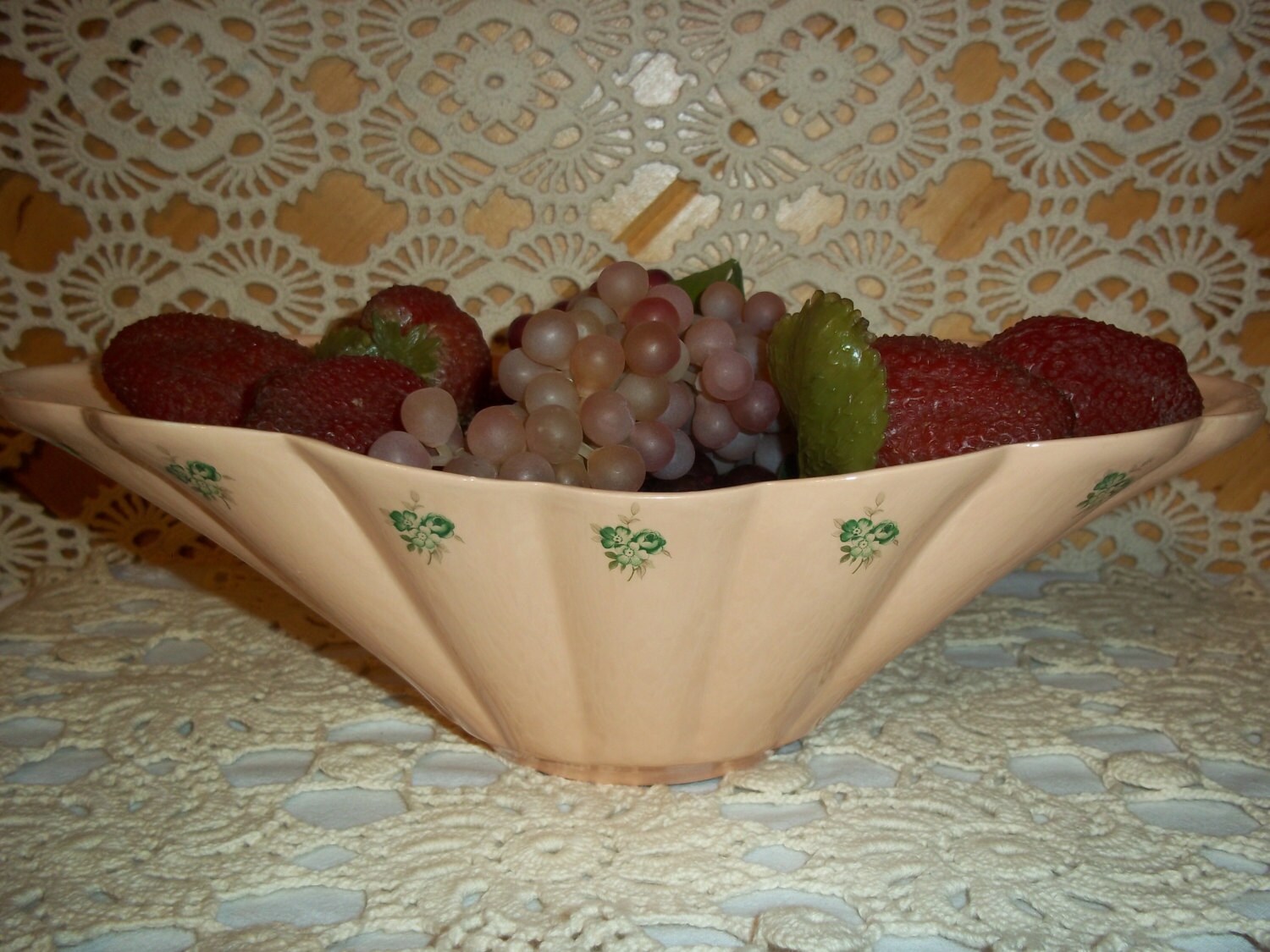 Vintage, Ceramic Compote Bowl, Green Floral Motif, Hand-Made Ceramic ...