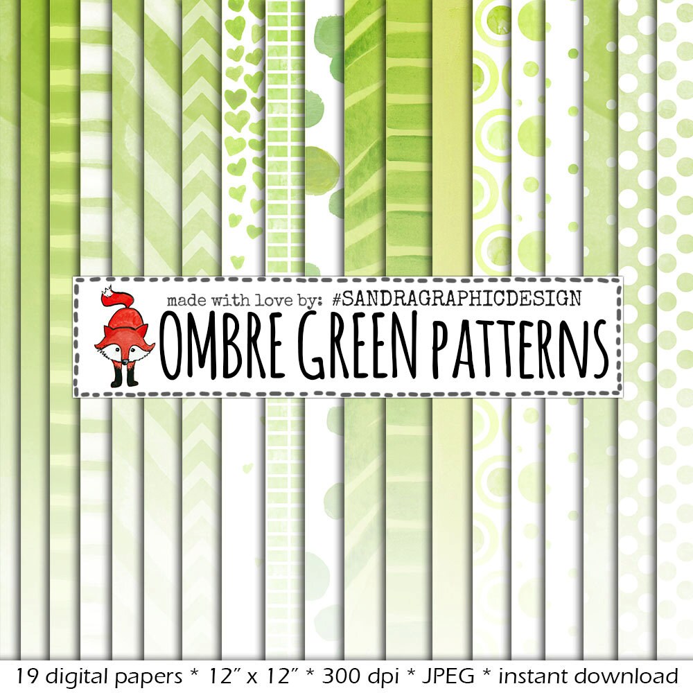 Watercolor digital paper: “WATERCOLOR OMBRE GREEN” with watercolor ...